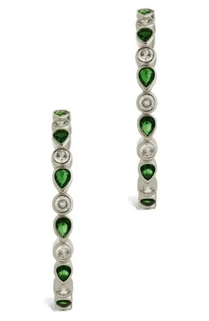 Sterling Forever Bezel Mixed Cubic Zirconia Inside Out Hoop Earrings - Silver