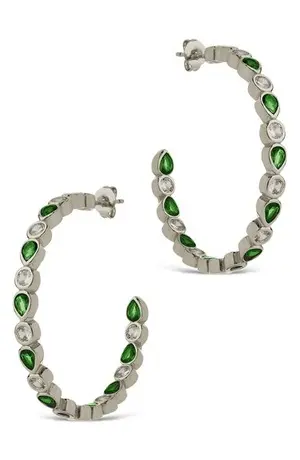 Sterling Forever Bezel Mixed Cubic Zirconia Inside Out Hoop Earrings - Silver