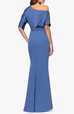 Betsy & Adam Scuba Crepe Satin One-shoulder Gown