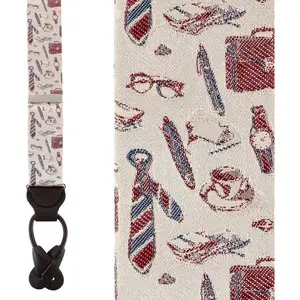Trafalgar Day At The Office Novelty Silk Button End Suspenders - Brown
