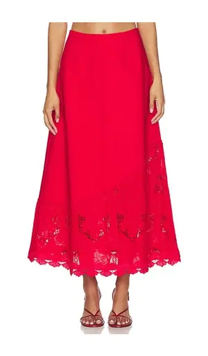 ELLIATT Giovanna A-line Maxi Skirt With Lace Trim