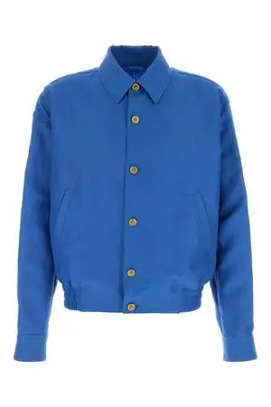 Versace Virgin Wool And Linen Blend Bomber Jacket - Blue