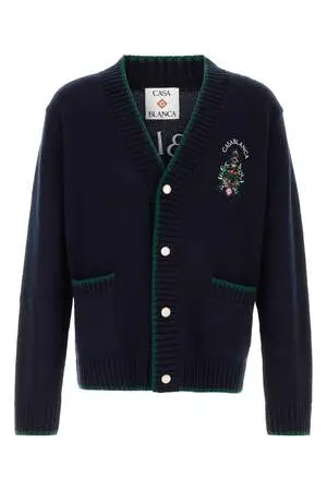 Casablanca Navy Wool Blend Cardigan - Blue