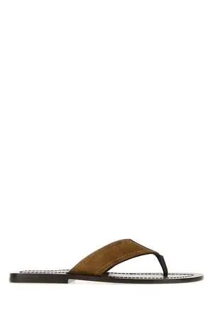 THE ROW Biscuit Suede Dan Thong Slippers - Light Brown