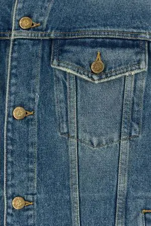 GOLDEN GOOSE Distressed Stonewashed Denim Jacket With Metal Half Star Details