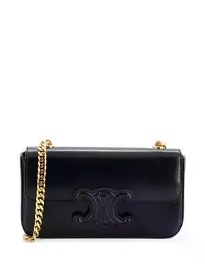 Celine Triomphe Chain Leather Shoulder Bag - Black