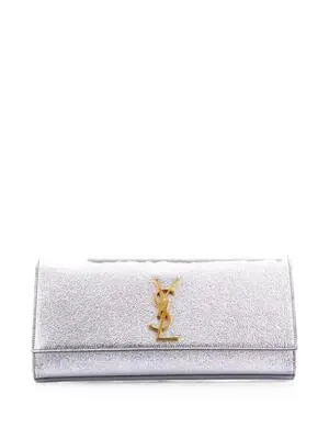 Saint Laurent Classic Monogram Metallic Calfskin Long Clutch Bag - Grey