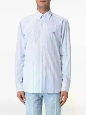 Etro Striped Embroidered-logo Cotton Shirt