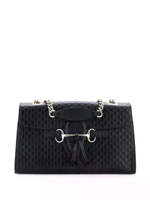 Gucci Emily Chain Flap Bag Microssima Leather Shoulder Bag - Black