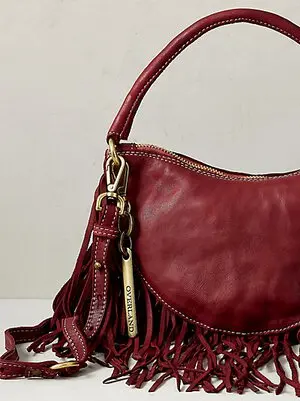 Overland Sierra Rossa Italian Leather Crossbody Shoulder Bag With Fringe