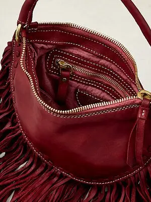 Overland Sierra Rossa Italian Leather Crossbody Shoulder Bag With Fringe
