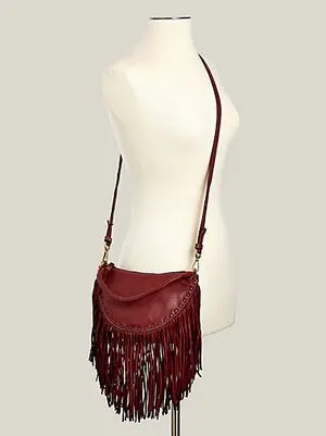 Overland Sierra Rossa Italian Leather Crossbody Shoulder Bag With Fringe