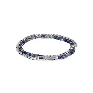 Tateossian Silver / Blue Thompson Lucky Clover Double Wrap Bracelet With Blue Sodalite - Silver/blue