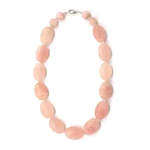 SHAR OKE Pink / Silver Carved Rose Quartz Necklace - Pink/silver