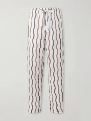 Frescobol Carioca La Marzocco Delfino Striped Tencel And Linen Blend Pyjama Bottoms - Neutrals