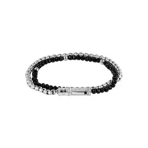 Tateossian Silver / Black Thompson Lucky Clover Double Wrap Bracelet With Black Agate - Silver/black