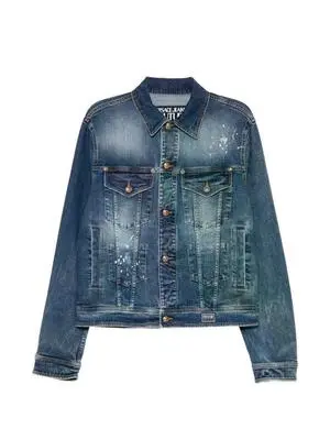 Versace Paint-splatter Faded Denim Jacket - Blue