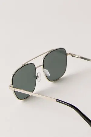 Free People Brooks Metal Aviator Sunglasses - Silver/teal Lens