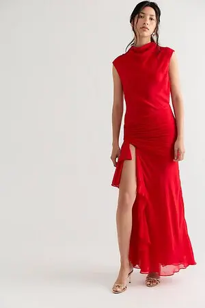 Shona Joy Amina Mock-neck Ruffle Maxi Dress