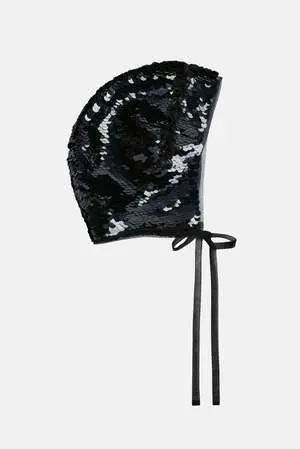 Simone Rocha Cashmere Beanie With Sequin Embroidery And Bow Detail - Black