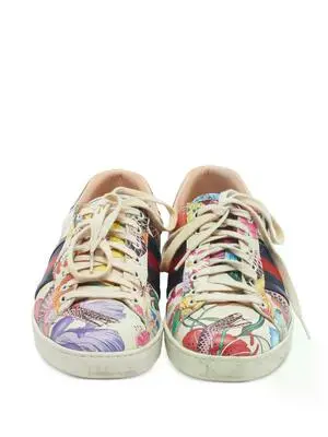 Gucci Ace Floral Print Leather Lace-up Sneakers - Neutrals