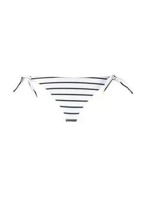 Karl Lagerfeld Striped Logo Print Bikini Bottoms - White