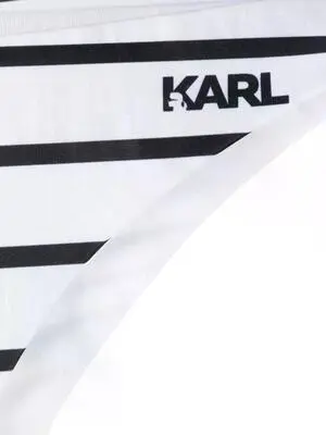Karl Lagerfeld Striped Logo Print Bikini Bottoms