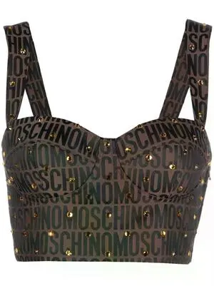 Moschino Crystal-embellished Logo Print Cropped Top