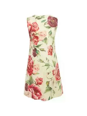 Dolce & Gabbana Rose Print Wool Midi Dress