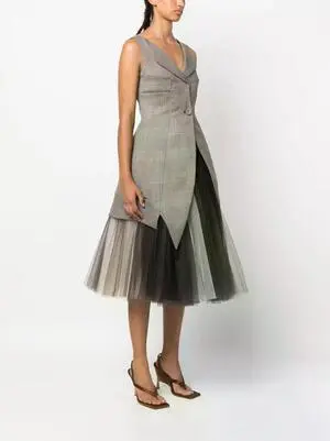 Moschino Glen Plaid Tulle-underlayer Midi Dress