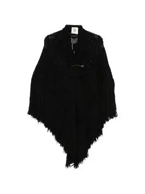 CHIARA IS Crochet-knit Fringed Poncho - Black