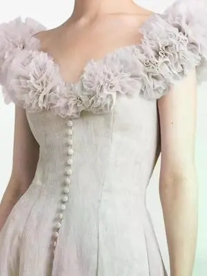 GEMY MAALOUF Ruffled Shoulder Button-front Dress