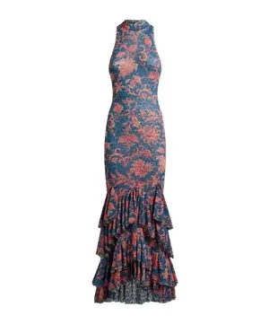 Etro Stretch Tulle Long Dress With Floral Motif - Multicolor