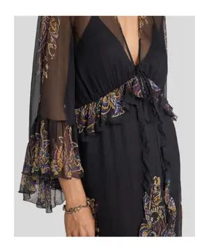 Etro Long Silk Dress With Placed Paisley Foliage Print