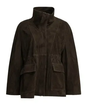 Nour Hammour High-neck Leather Jacket - Brown