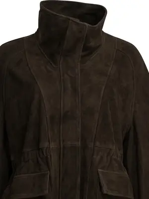 Nour Hammour High-neck Leather Jacket - Brown