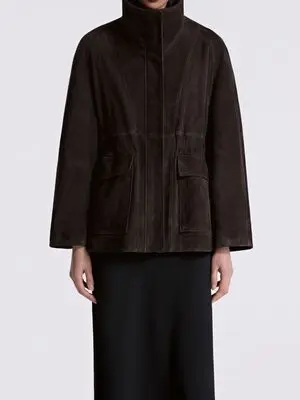 Nour Hammour High-neck Leather Jacket - Brown