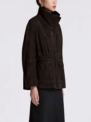 Nour Hammour High-neck Leather Jacket - Brown