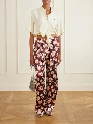 Rabanne Floral-patterned Silk Trousers