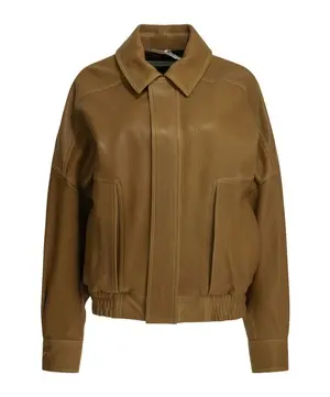 Nour Hammour Long-sleeved Leather Jacket - Brown
