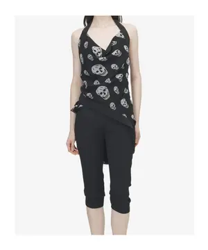 Alexander McQueen Skull Print Asymmetric Halter Top - Black/white