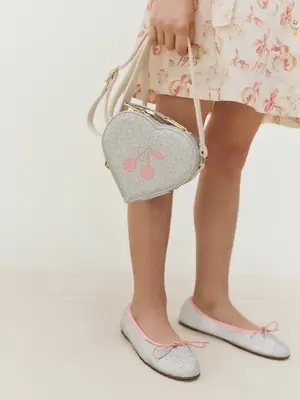 Bonpoint Heart-shaped Bag With Silver Sequins And Cherry Applique