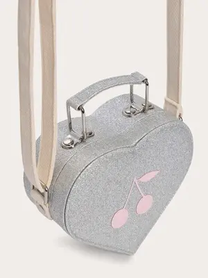 Bonpoint Heart-shaped Bag With Silver Sequins And Cherry Applique