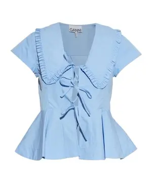 GANNI Ganni Cotton Poplin Blouse With Ruffled Collar