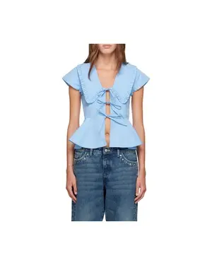 GANNI Cotton Poplin Blouse With Ruffled Collar - Blue