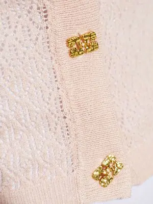 GANNI Pointelle Knit Logo Button Cardigan - No