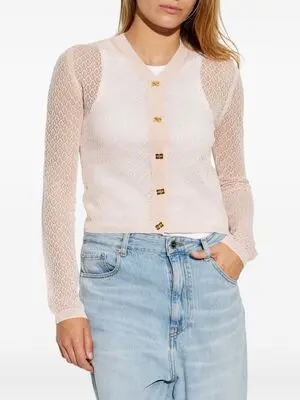 GANNI Pointelle Knit Logo Button Cardigan - No