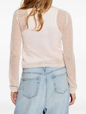 GANNI Pointelle Knit Logo Button Cardigan - No