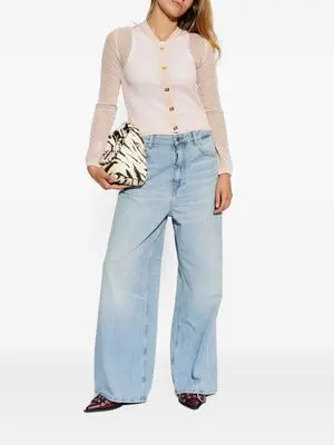 GANNI Pointelle Knit Logo Button Cardigan - No