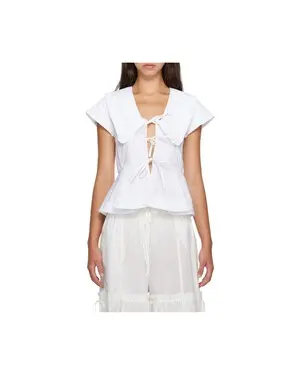 GANNI Peplum Tie-front Top - White